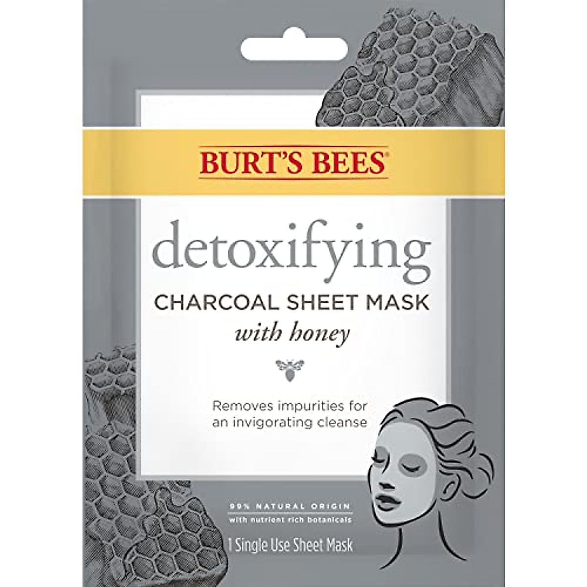 Burt's Bees Face Masks Easter Basket Stuffers, Detoxifying Charcoal Facial Skin Care Spring Gift, 100% Natural, Single Use (6 Count)