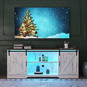Kasibie Farmhouse 65" TV Stand, Modern LED TV Stand White, Entertainment Center with Storage Cabinet, Sliding Barn Door Media Cabinet (White)