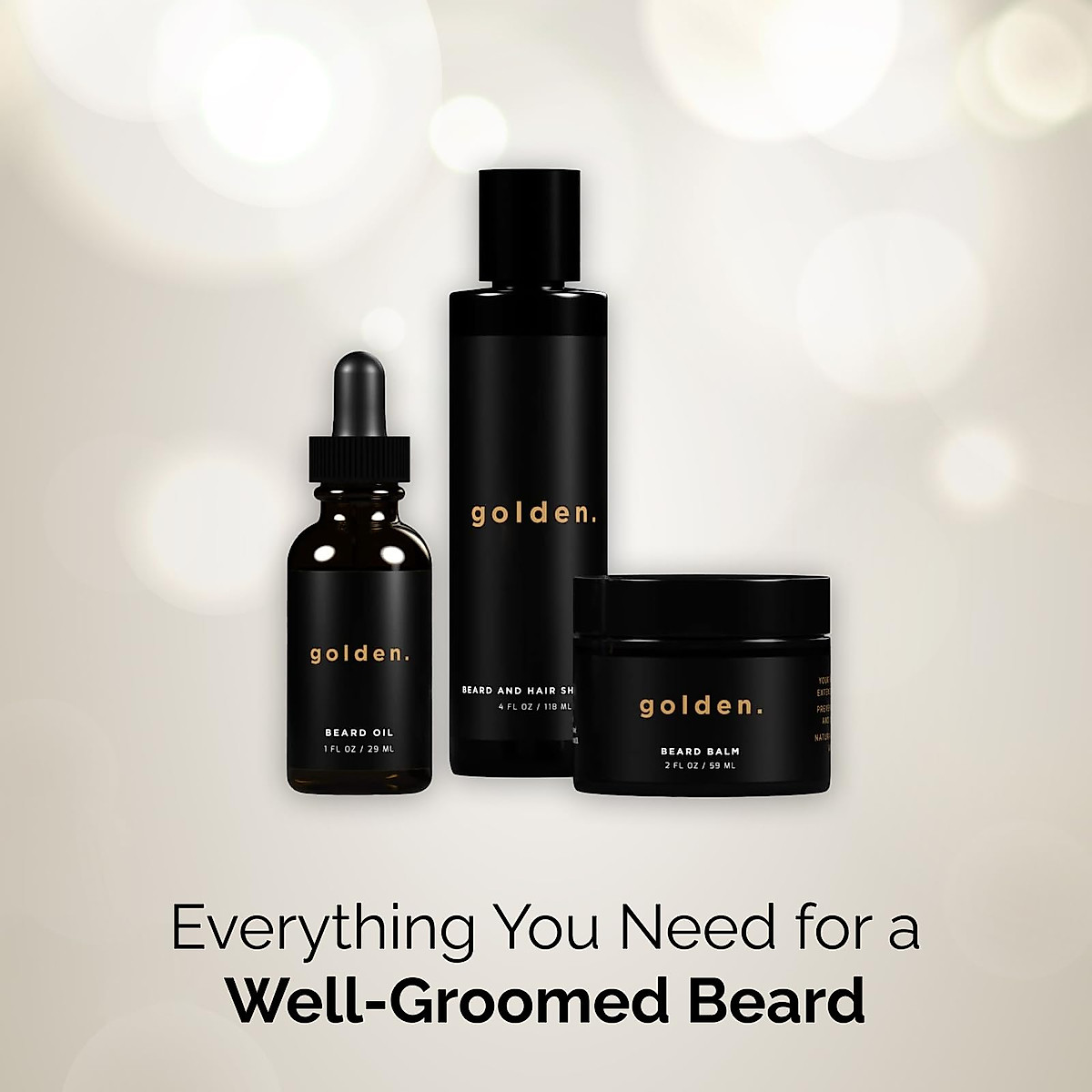 Golden Grooming Co. Everyday Beard Bundle – Complete Beard Care Set | Includes Beard Oil, Balm & Shampoo