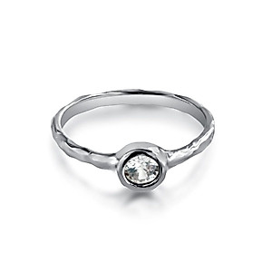 Azaggi Sterling Silver Handcrafted Textured Stackable Ring With Cubic Zirconia (sterling-silver, 8)