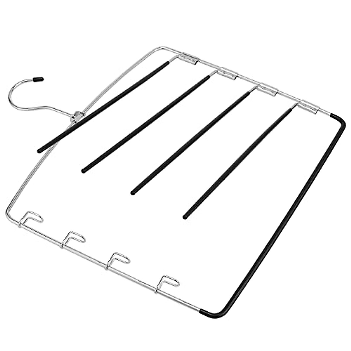 JAPCHET 6 Pack Pants Hangers Non Slip Space Saving Pants Hangers 5 Layers Stainless Steel Pants Hangers Swing Arm Space Saver Clothing Hangers Closet Organizer for Scarfs Trousers Ties, Black