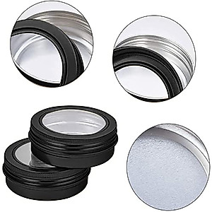 20 Pcs 2 Ounce Aluminum Tin Jar 60 ml Refillable Containers Clear Top Screw Lid Round Tin Container Bottle for Cosmetic,Lip Balm, Cream, Black