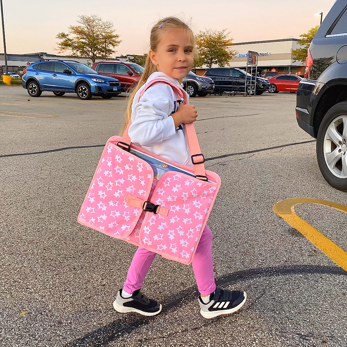 MENZOKE Bundle–2 items Kids Travel Tray with Dry Erase Board & Storage Pocket, Blue & Pink