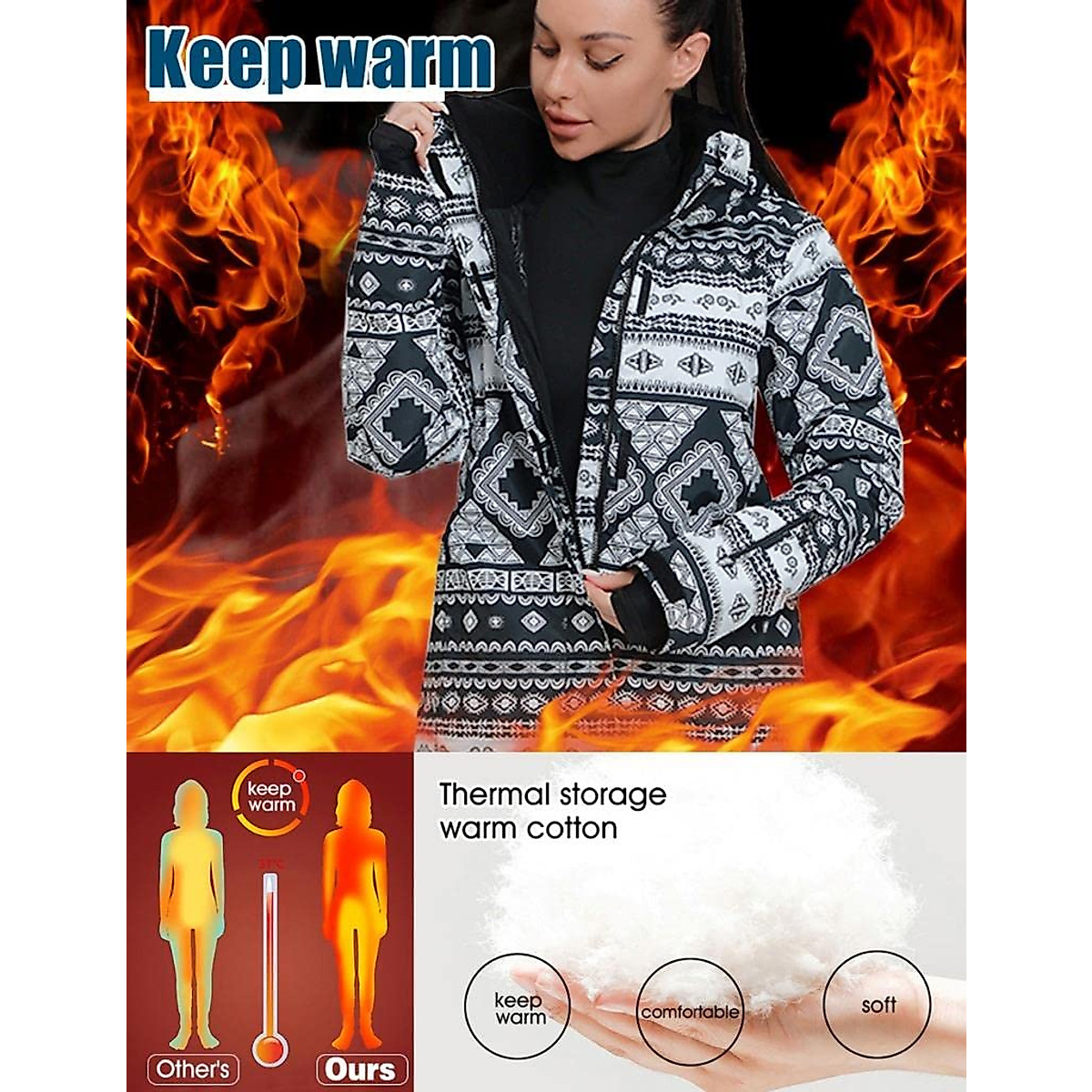 RIUIYELE Women's Ski Suit Windproof Waterproof Snowboard Colorful Printed Ski Jacket and Pants Set (Style8, M)