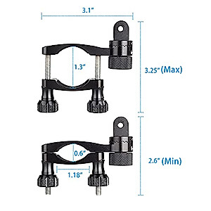 HSU 0.6-1.3inch All-Aluminum Bike/Motorcycle Handlebars, 360° Rotation Seat Post, Ski Pole Mount Compatible with Go Pro Hero 11/10/9/8/7/6/5/4, DJI Osmo Action AKASO and Other Action Cameras (Black)