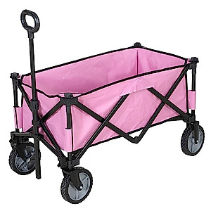KOHARA Handcart, Outdoor Folding Utility Wagon Collapsible Wagon Cart, Heavy Duty Outdoor ch Wagon with Wheels, Home Shopping Trolley, Load-80Kg / 176Lbs/Pink