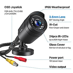 ZOSI 2.0MP 1080p 1920TVL Outdoor Indoor Security Camera,Hybrid 4-in-1 TVI/CVI/AHD/CVBS CCTV Camera,80ft IR Night Vision Weatherproof For 960H,720P,1080P,5MP,4K analog Home Surveillance DVR System