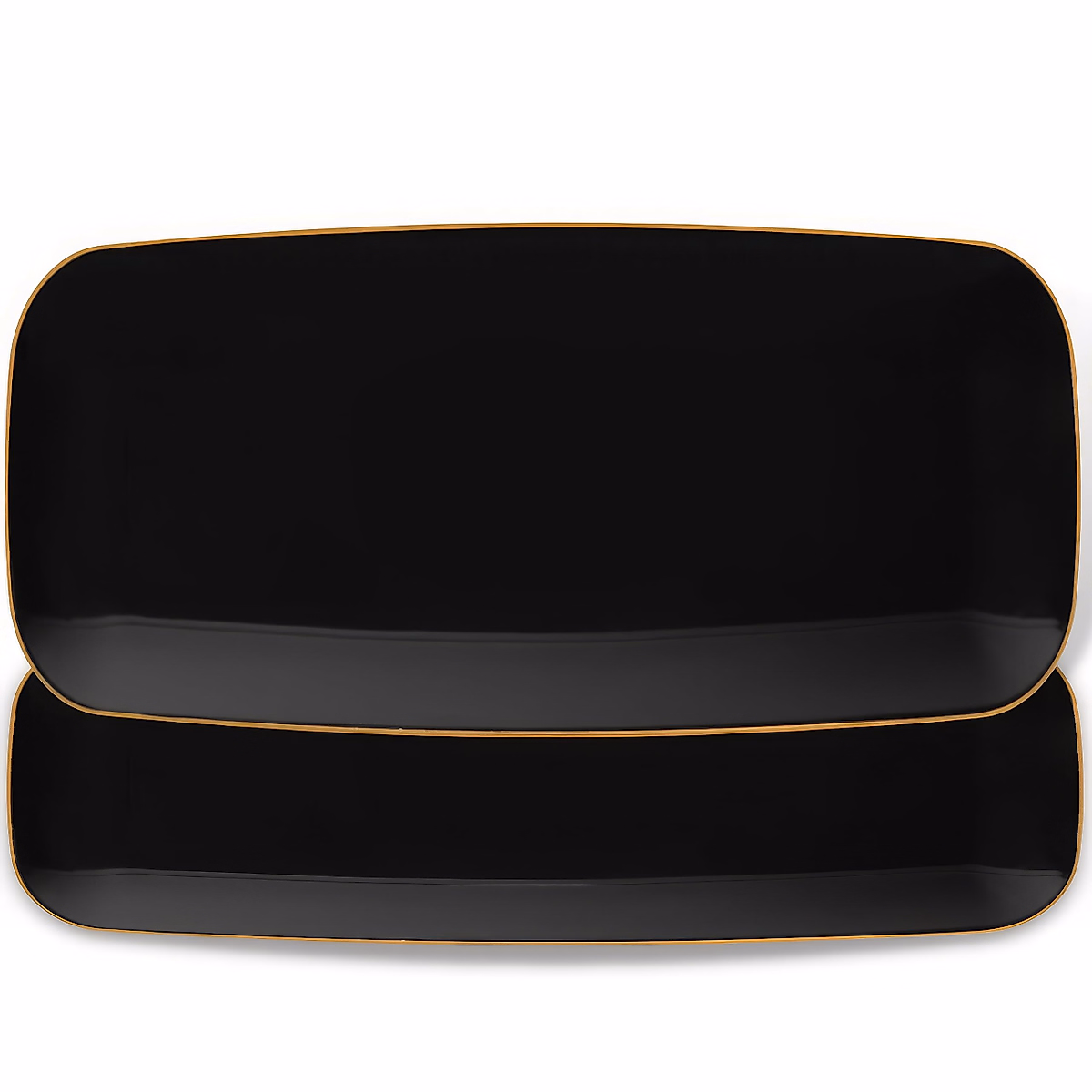 Blue Sky Organic Rectangle Black with Gold Rim Tray - 10.6" | 2CT Reusable & Disposable Stylish Plastic Serveware