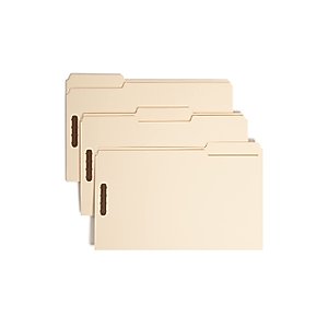 Smead Heavy-Duty Fastener File Folder, 2 Fasteners, 1/3-Cut Tab, Legal Size, Manila, 50 per Box (19600)