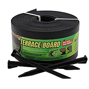 MASTER MARK Terrace Board, Landscape Coiled Edging, Grass Barrier, Bender Board, Flower Bed, Vegetable Garden Borders 5 in. x 40 ft. with 10 Stakes (Black)
