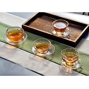 Wowagoga 9 Pcs Small Random Round Glass Saucer Plate Tea Cup Saucer Set for Teacups Coffee Mugs Dessert(82-100mm,Transparent/Gold)