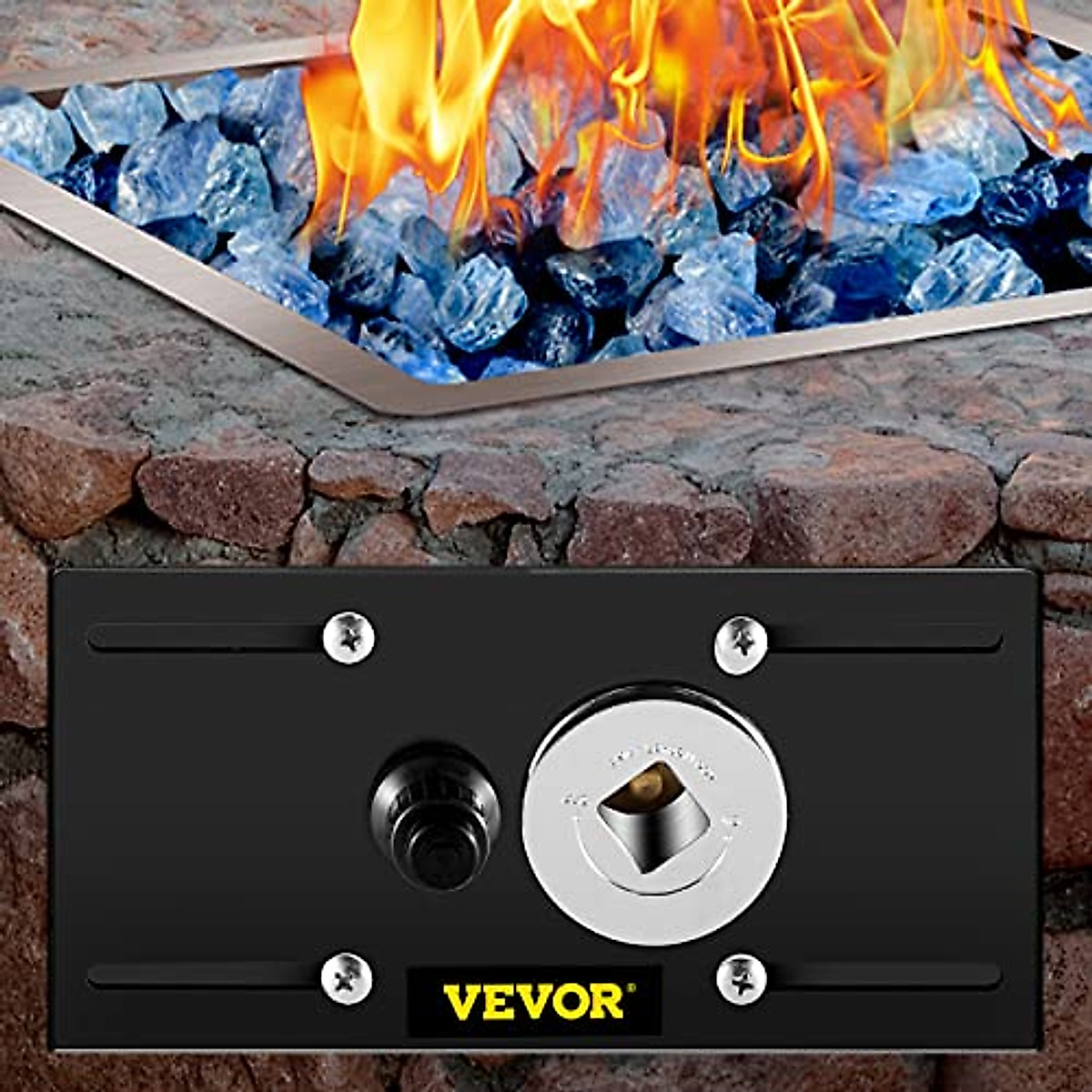 VEVOR Fire Pit Gas Burner Spark Ignition Kit, 300K BTU Fire Pit Ignition System, Stainless Steel Fire Pit Igniter, with 1/2'' Key Valve with Key and Leads & Ground Wire Black Retractable