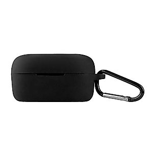 Geekria Silicone Case Cover Compatible with AKG N400 True Wireless Earbuds Protective Charger Carrying Case, Wireless Earphones Skin Cover with Keychain Hook, Charging Port Accessible (Black)