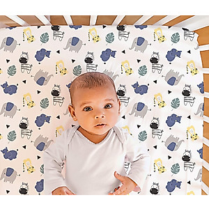 The Peanutshell Crib Sheet Set for Baby Boys or Girls | Safari Party and Black Chevron Stripes | 2 Pack Set