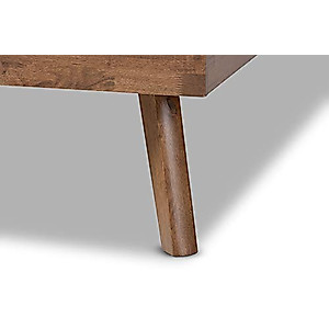 Wholesale Interiors Baxton Studio Devan Mid-Century Modern Dark Grey Fabric Upholstered Walnut Brown Finished Wood Full Size Platform Bed