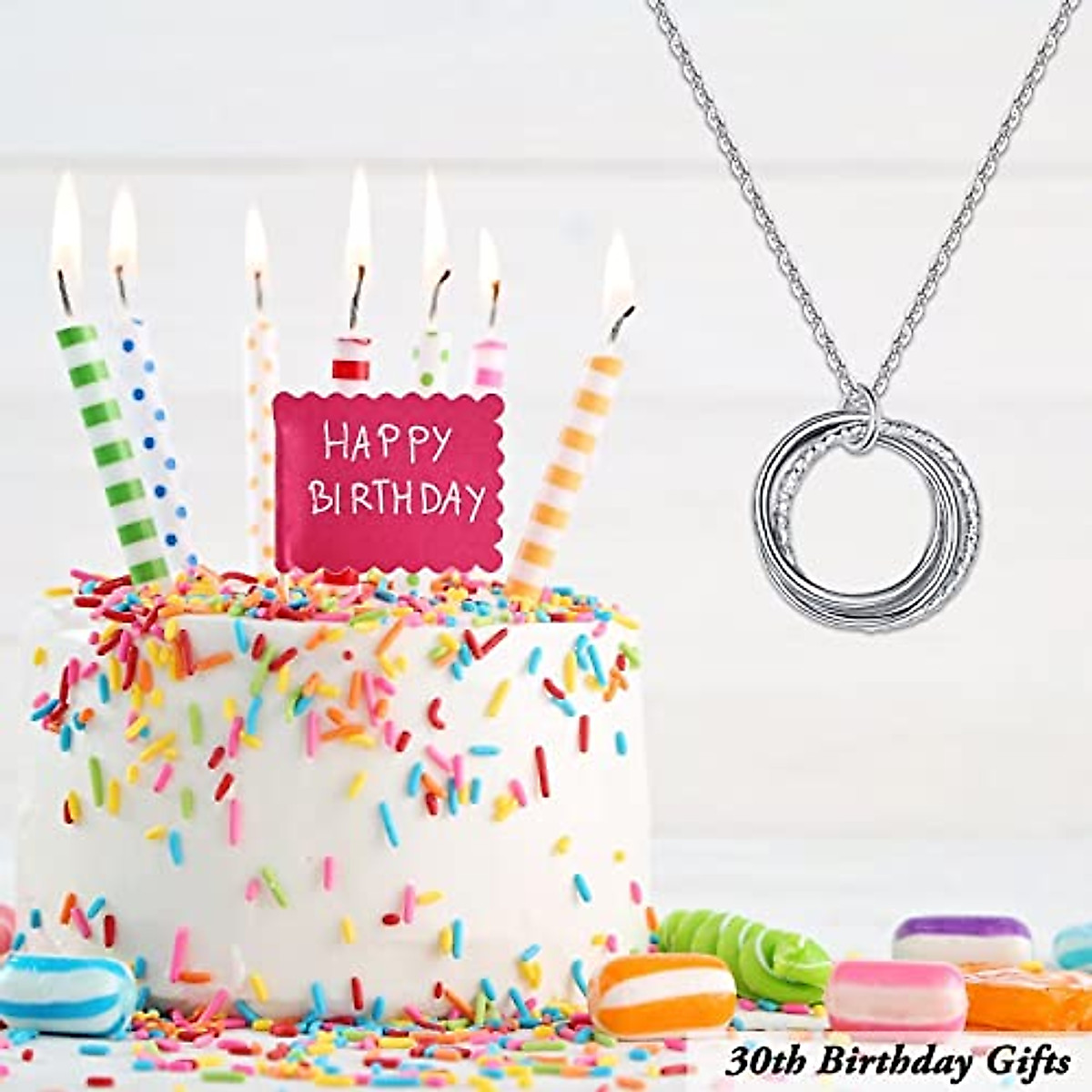 30th Birthday Gifts for Women, 3 Circle Necklace 30th Birthday Gifts Jewelry for Women Her Thirty 30 Years Old Birthday Gifts for 30 year old Woman Three 3 Decades Birthday Necklace for Women