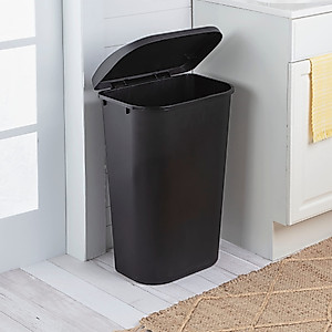 Sterilite 11.3 Gallon D Shape Flat Side Lift Top Lid Wastebasket Trash Can for Kitchen, Home Office, and Garage, or Workspace, Black (6 Pack)