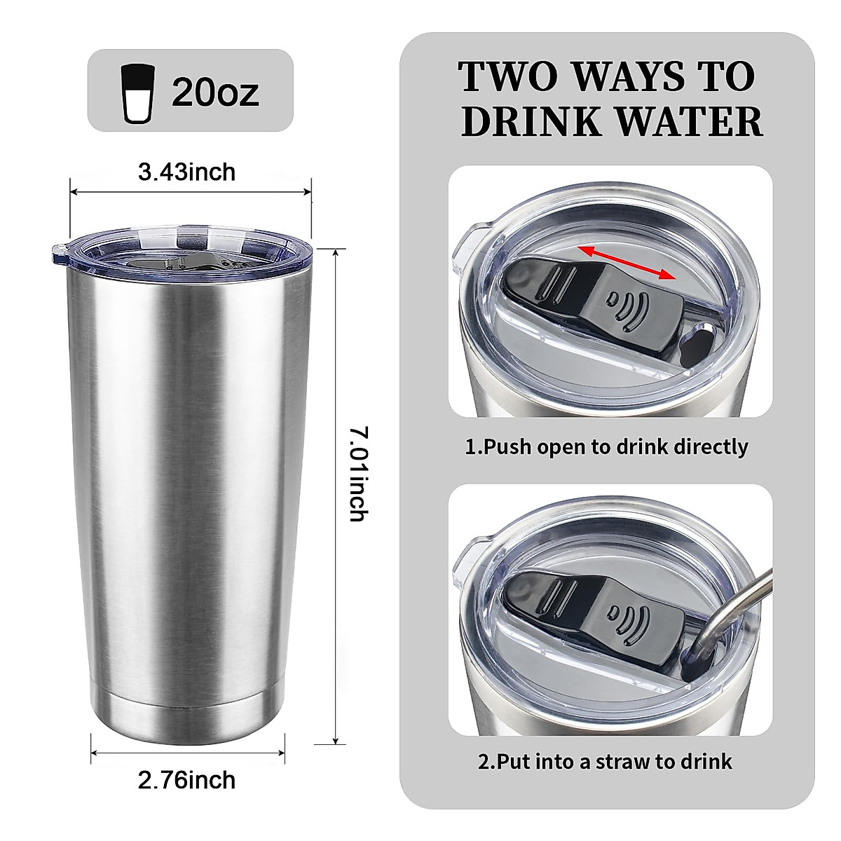 MEZMUT 20oz Insulated Tumblers with Lids and Straws Stainless Steel Coffee Tumbler Cup Double Wall Vacuum Travel Coffee Mugs for Home, Office, Outdoor(Silver,1 Pack)