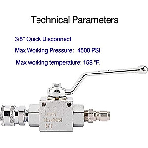 Toolly Stainless Steel High Pressure Washer Ball Valve Kit, 3/8 Inch Quick Connect for Power Washer Hose, 4500 PSI