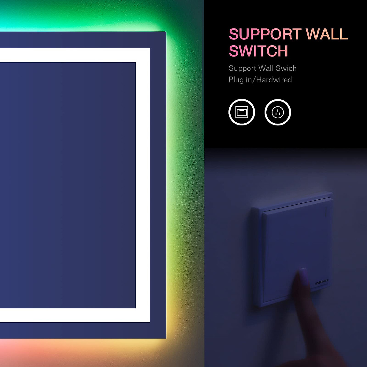 LOAAO 60X28 RGB LED Bathroom Mirror with Lights, Large, Anti-Fog, Dimmable Lighted Bathroom Vanity Mirror, Colorful Multiple Light Modes, RGB Backlit + Front Light, Memory Function