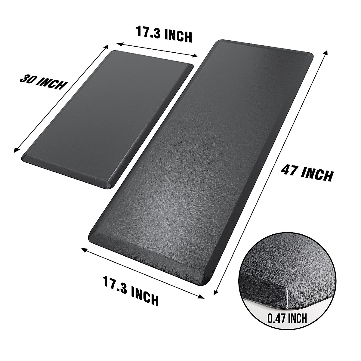 Kitsure Kitchen Mats - 2-PCS Anti-Slip & Durable Kitchen Rugs, Anti-Faigue Mats for Kitchen Floor, Easy-to-Clean & Comfortable Standing Desk Mats 17.3"x30"+17.3"x47"(Black)