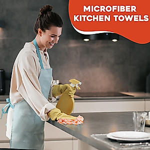 Wildflowers Microfiber Kitchen Towels | Pink & Orange Color Pattern| Waffle Fabric Tea Towel | Super Absorbent, Soft, and Scratch-Free Dish Towels | Perfect for Bath, Home and Kitchen (Pack of 2)