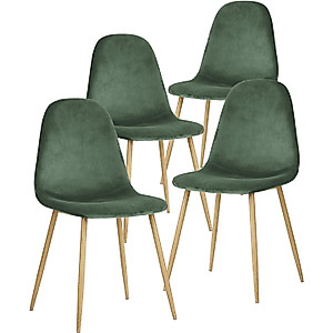 GreenForest Velvet Dining Chairs Set of 4，Dining Kitchen Room Chairs, Mid Century Modern Upholstered Side Chairs with Metal Legs,Dark Green