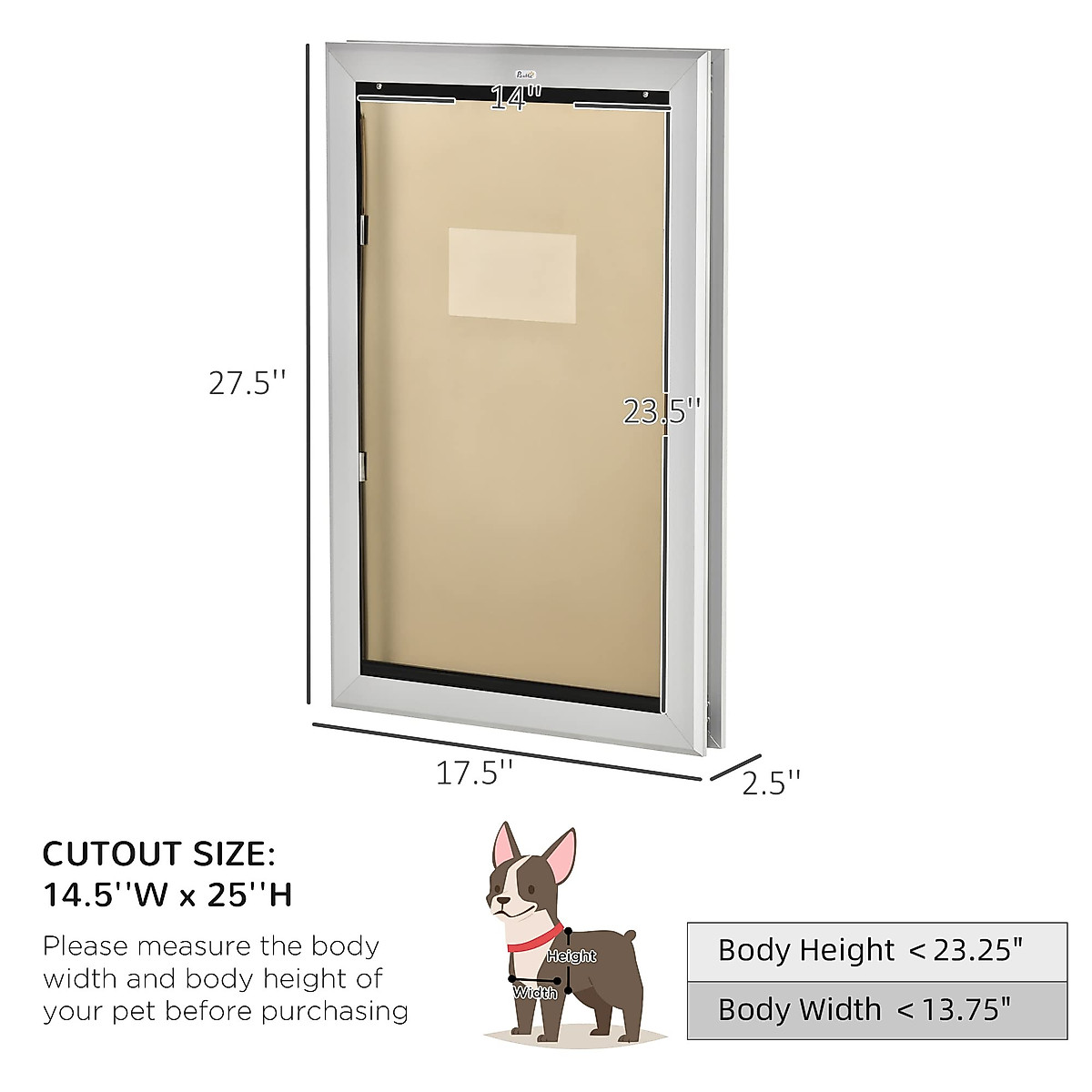 PawHut 2 Way Dog Door, Aluminum Doggy Pet Flap for Wall, Fast Installation, Magnetic Closure, Locking Panel, Weather Resistant, Insulating, Weight Limit 110 lbs