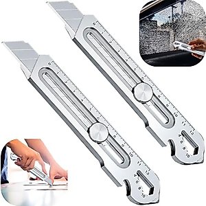 7 in 1 Mutipurpose Utility Knife, 18mm Heavy Duty Stainless Steel Utility Knife, Multi Purpose Utility Knife, Retractable Snap Blade Utility Knife for Office, Home (2 PCS)