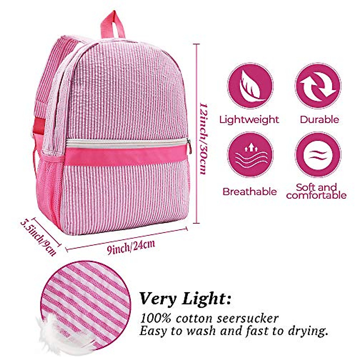 GFU Toddler Backpack, Seersucker Gingham Kids Backpack for Boys and Girls, Preschool Kids Backpack, Lightweight Schoolbag for Child, Small…