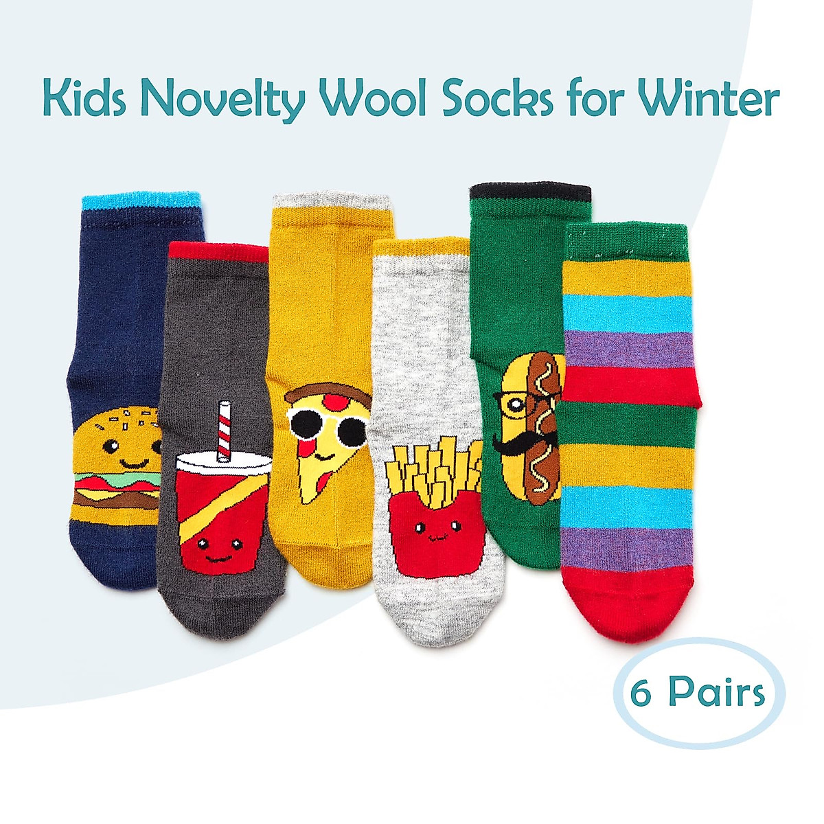 Moon Tree Boys Wool Socks Kids Warm Socks Winter Thermal Crew Socks 6 Pack 5-7 Years