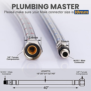 ARCORA 40" Bathroom Faucet Hose, Braided Nylon cUPC Supply Lines 3/8" Female Comp × M10 Male (1 Pair)