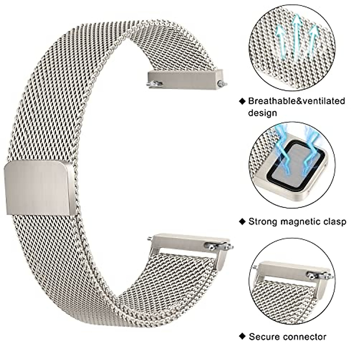 Amzpas Bands for Samsung Galaxy Watch 6 Band 40mm 44mm, Samsung Galaxy Watch 6 Classic Band 43mm 47mm, 20mm Stainless Steel Metal Replacement Strap for Galaxy Watch 6 Bands for Women Men (20mm,