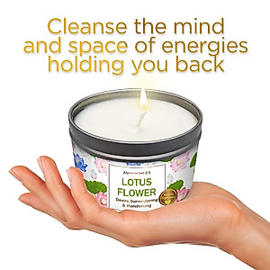 Magnificent 101 Long Lasting Lotus Flower Aromatherapy Candle | 6 Oz - 35 Hour Burn Time | Paraffin Free, All Natural Soy Wax Candle for Desire Surrendering, Manifestation & Purification