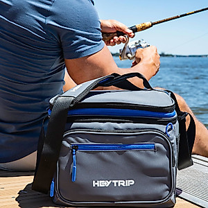 HEYTRIP Expandable Insulated Lunch Box 24 Can Double Deck Cooler Bags Leakproof Lunch Bag for Man Large Lunch Cooler for Camping Travel Picnic(Grey)