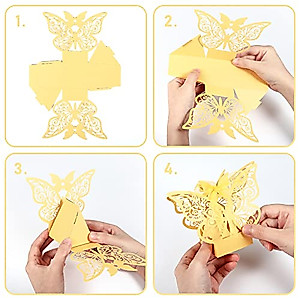 Kesote 50 Pack Butterfly Party Favor Boxes Gold, Small Baby Shower Bridal Shower Wedding Birthday Candy Favor Boxes with Ribbons