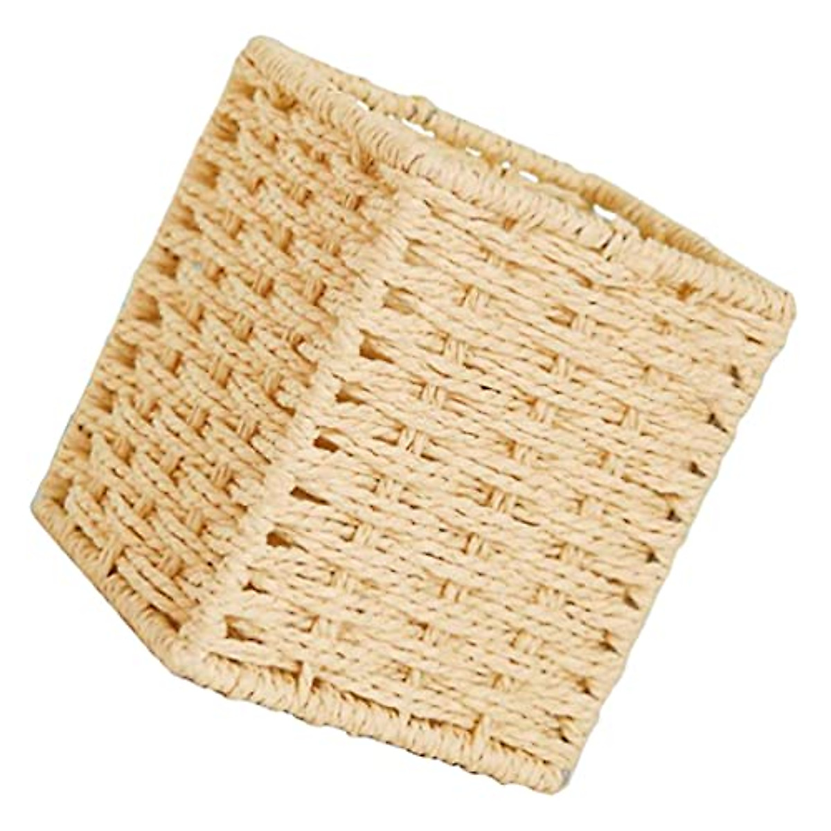 Cabilock Wicker Pencil Holder Nature Rattan Makeup Brush Cup Square Pen Holder Cutlery Silverware Caddy Holder Wicker Storage Basket Woven Flower Pots Desktop Sundries Container Basket