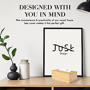 JUSK Design Tissue Box Holder, Modern, Minimalist, and Durable Wooden Tissue Box with Sliding Bottom, Easy-Refill Premium-Quality Bamboo Tissue Box Cover, Fits 184-Count Box, Rectangular