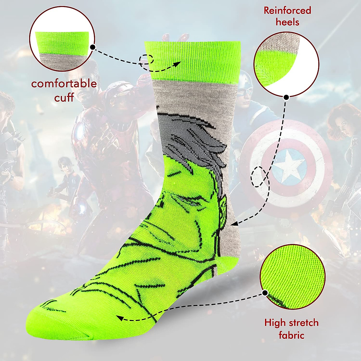 Marvel Legends Socks for Boys & Men, 6-Pack Socks for Men & Boys Socks, Men's Athletic Socks, Athletic Socks for Boys