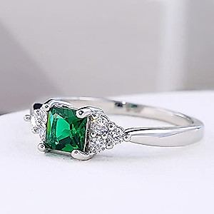 Sdouefos Vintage Women Rectangle Green Emerald Cut Promise CZ Engagement Ring 925 Sterling Silver Gemstone 14k White Gold Filled Wedding Bridal Band Ring (6)