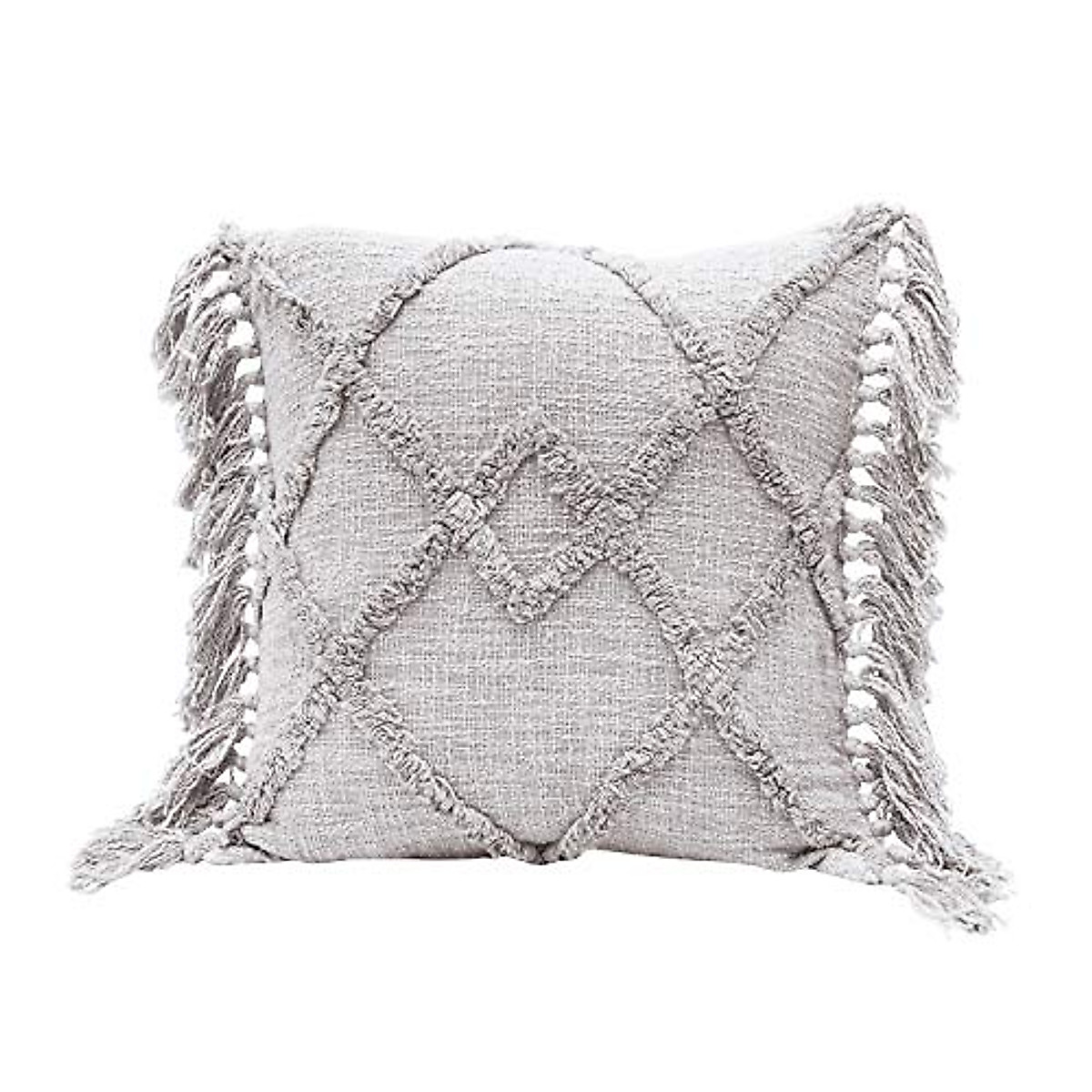 Creative Co-Op Cotton Blend Tufted Pattern & Tassels, Grey Pillow