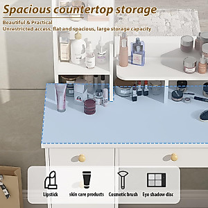 FUFU&GAGA Vanity Set with Mirror, Makeup Vanity Dressing Table with 5 Drawers, Shelves, Dresser Desk & Cushioned Stool Set (White, No Light)