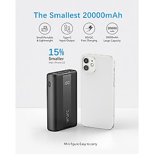 Small Power Bank 20000mAh, VRURC 22.5W PD & QC 3.0 Fast Charging USB C Portable Charger, 4 Output 3 Input Compact Battery Pack, LED Display External Phone Battery Compatible with Smart Devices