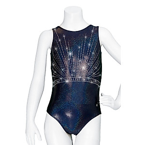 Destira Gymnastics Leotards for Girls, Hollywood - Premium Hologram Fabric w/Dazzling Rhinestone Crystals - Dance, Cheer, Yoga, & More, Child Medium (8)