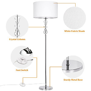 Dott Arts Floor Lamp for Living Room, Modern Standing Lamp with Dimmer, Crystal Reading Floor Lamp Silver Corner Light for Bedroom, Bright 8W Bulb Included