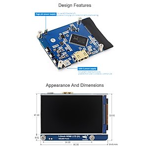 XYGStudy 3.2inch HDMI IPS LCD Display (H) Resolution 480×800 Adjustable Brightness Backlight No Touch Panel Supports Raspberry Pi Jetson Nano Windows 11/10 / 8.1/8 / 7 PC