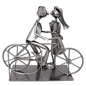 BRUBAKER Wine Bottle Holder 'Couple on Bike' - Table Top Metal Sculpture - with Greeting Card