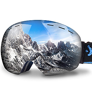 Keary OTG Ski Goggles Snowboard Goggles Over Glasses Snow Sports Goggles for Women Men Adult Youth, Mirrored Double Spherical Lens 100% UV400 Protection Helmet Compatible, Winter Anti-Fog Goggles