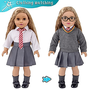 Magic School Uniform Inspired Costume Doll Clothes Clothing Outfits Accessories Set 10 Pcs for 18 inch Girl Dolls