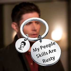 FOTAP SPN jewelry My People Skills Are Rusty Keychain Castiel Fans Gift Castiel TV Show Gift TV Show Fans Gift TV Series Gift (Rusty Keychain)